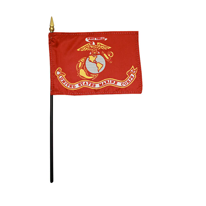 4"x6" US Marine Corps Poly-Silk Handheld Stick Flag | Flags A' Flying